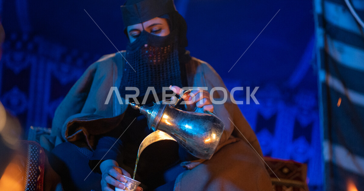 Authentic Saudi traditions and customs in serving Arabic coffee, the ...