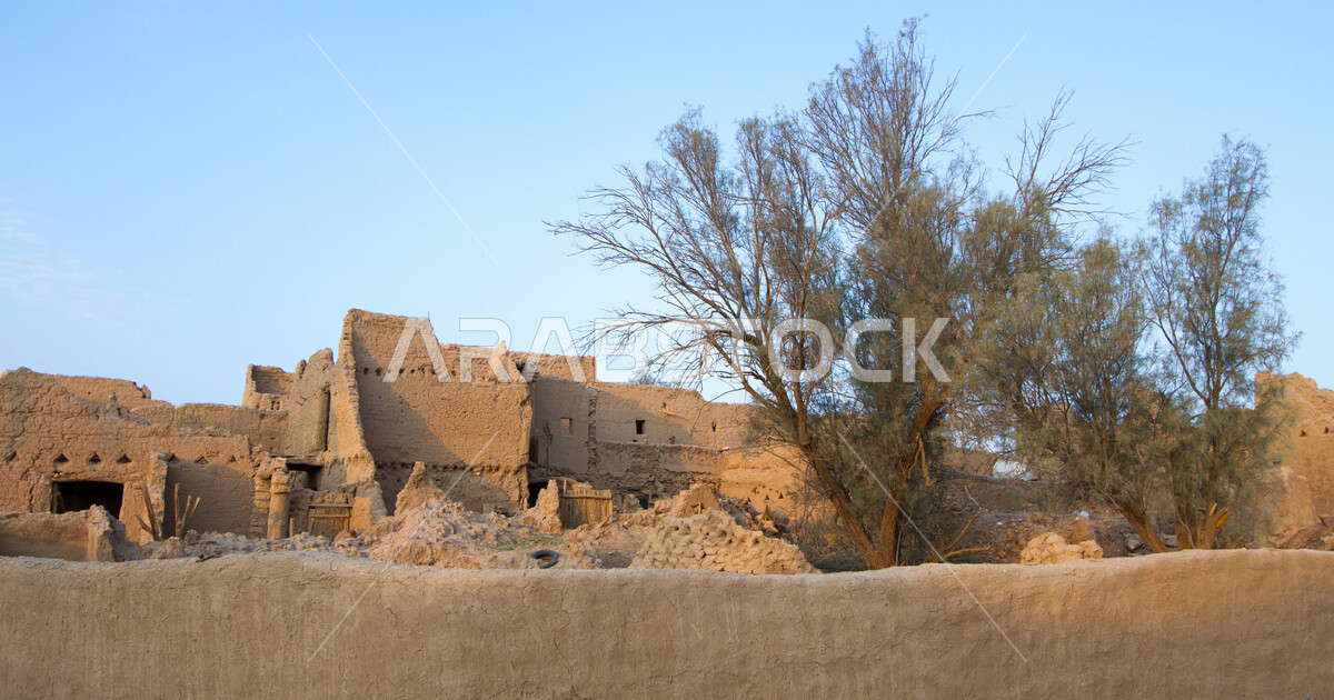 The ruins of the demolished heritage village in the city of Al Majmaah ...