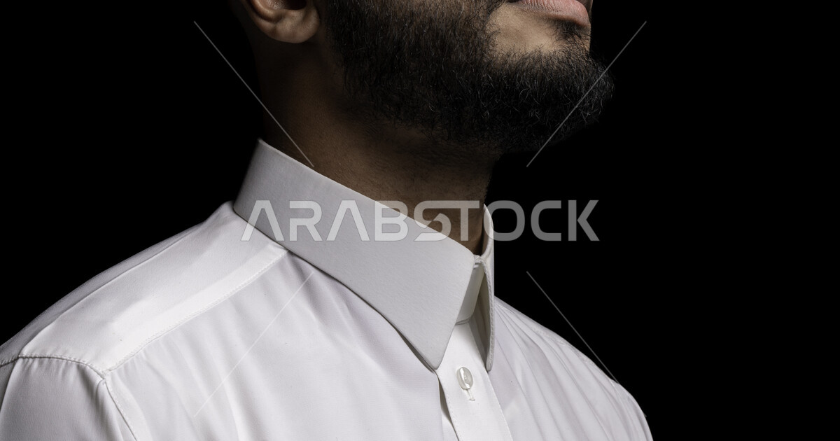 The concept of meditation and concentration, a close-up portrait of a ...