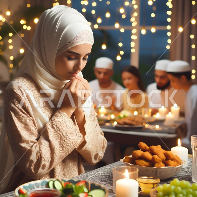 A family Ramadan breakfast, a breakfast table full of delicious food ...