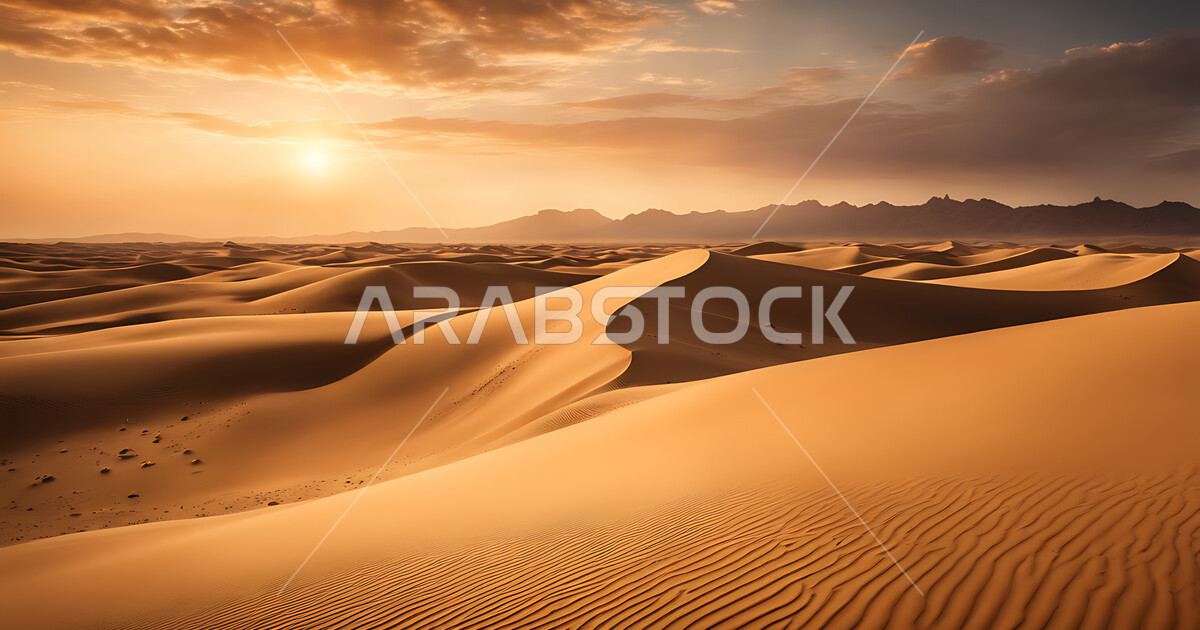 Badia areas and the natural desert environment at sunset, hills and ...