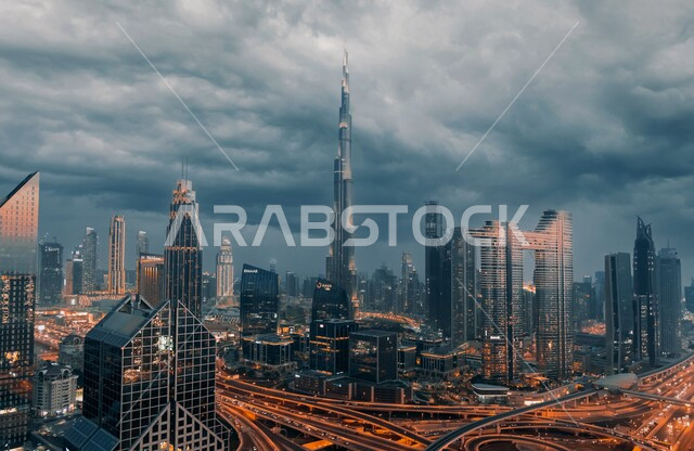 The view of foggy skies and overcast black clouds in the sky, an ...