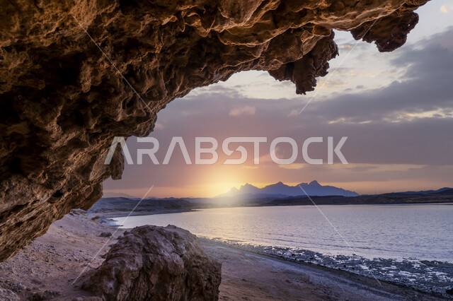 Mount Shar on the beach of Al-Muwaileh village in Tabuk at sunrise ...
