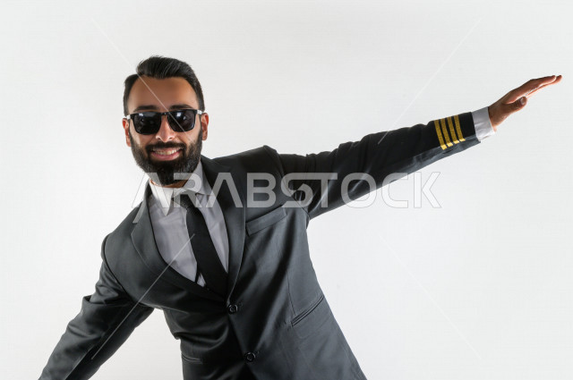 Portrait of a successful Saudi Gulf pilot, who works in the aviation ...