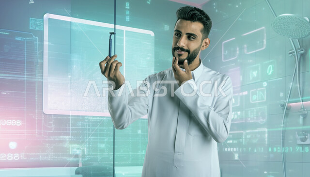 Maintaining elegance and personal hygiene, a Saudi Gulf Arab man ...