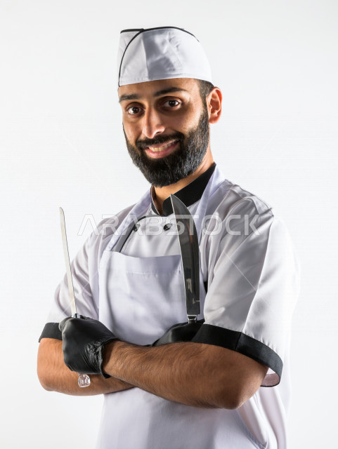 Portrait of an expert and successful Saudi Gulf chef at work, working ...