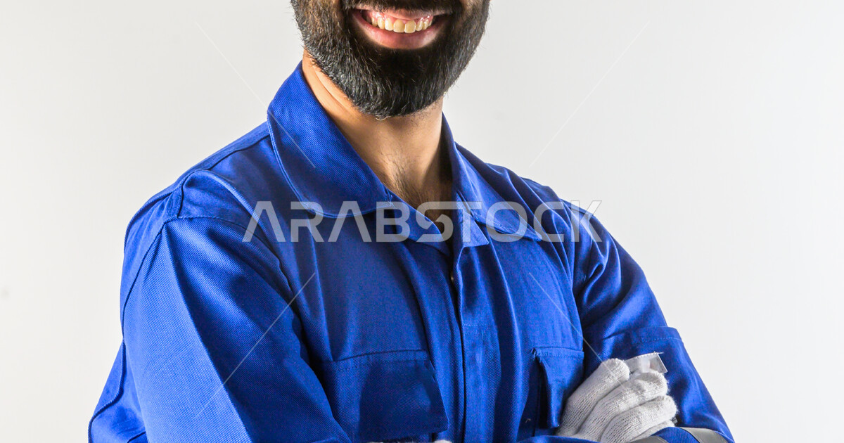 Portrait of a successful Saudi Gulf firefighter, emergency firefighting ...