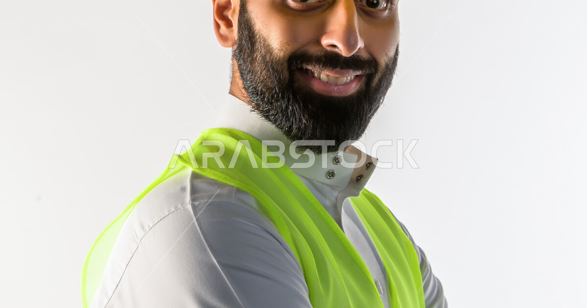 Portrait of a skilled Saudi engineer, professional in planning, man ...