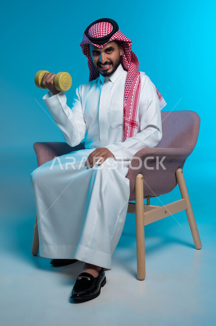 Following a healthy lifestyle, a portrait of a Saudi Gulf Arab young ...