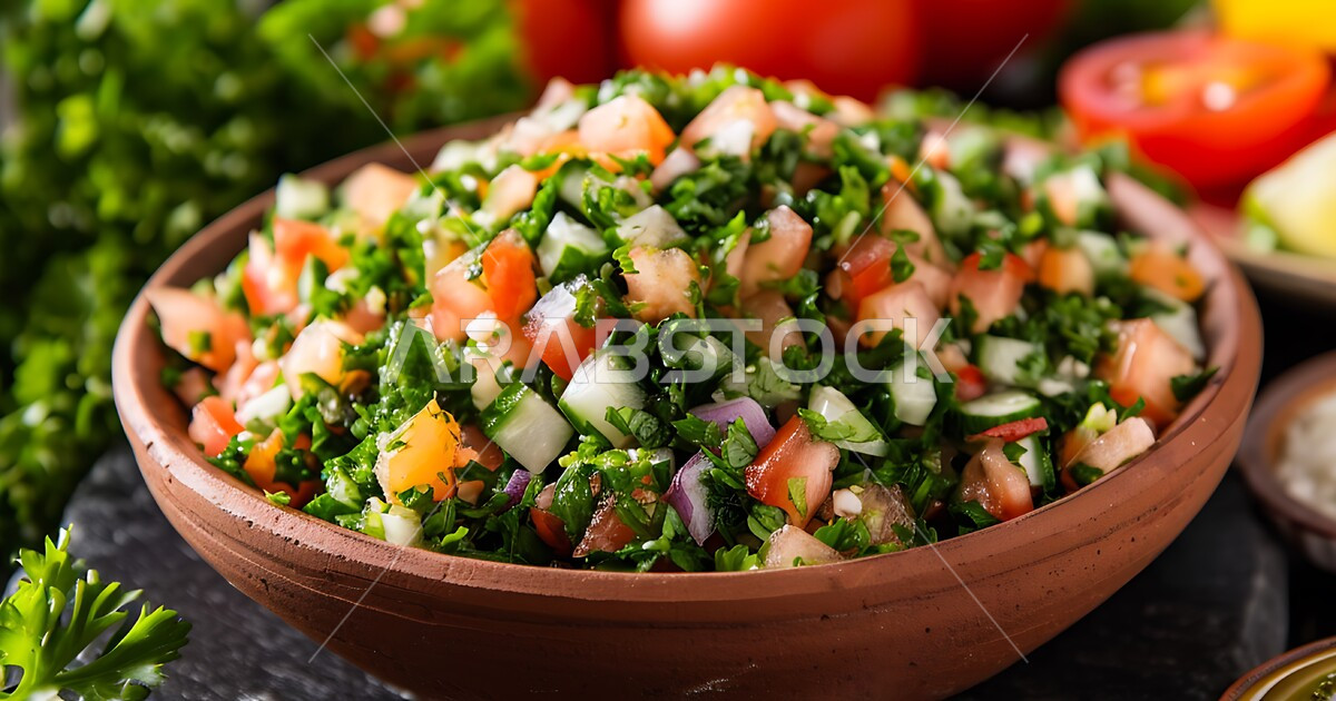 A vibrant image of Fattoush or Tabbouleh, traditional salads in Saudi ...