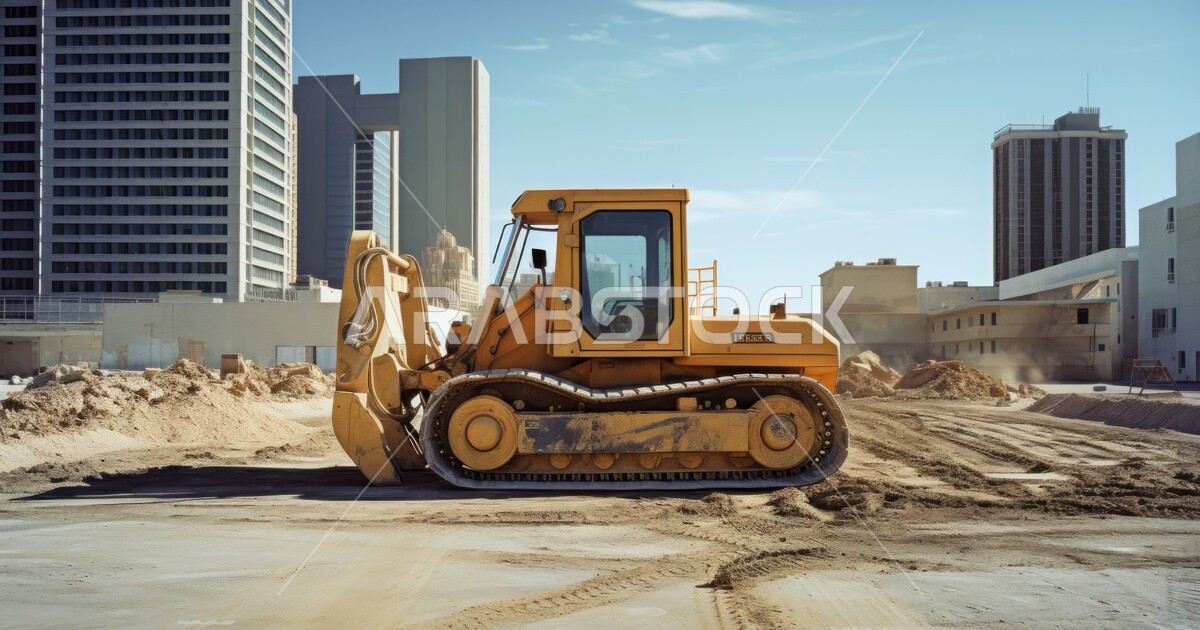 آلات ومعدات ثقيلة, جرافة تعمل على رفع وتعبئة الرمال والحصى، مفهوم ...