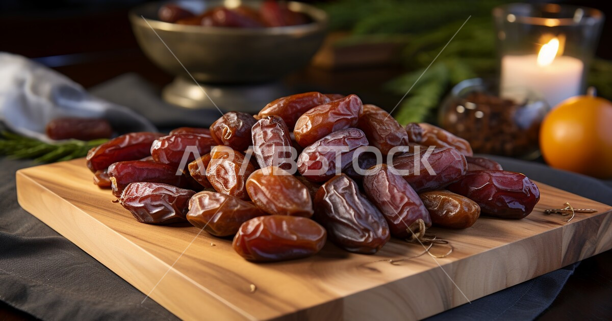 كومة من حبات التمر على قاعدة خشبية، منتجات ومحاصيل زراعية محلية سعودية ...