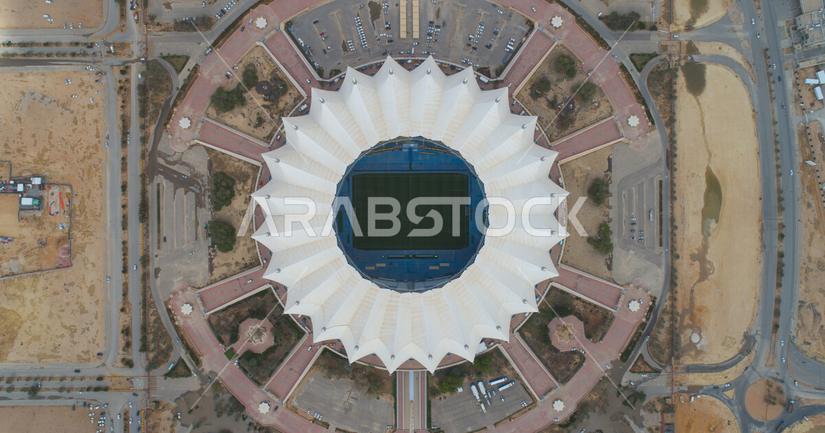 Vertical overhead photo of King Fahd Stadium in Riyadh during the day ...