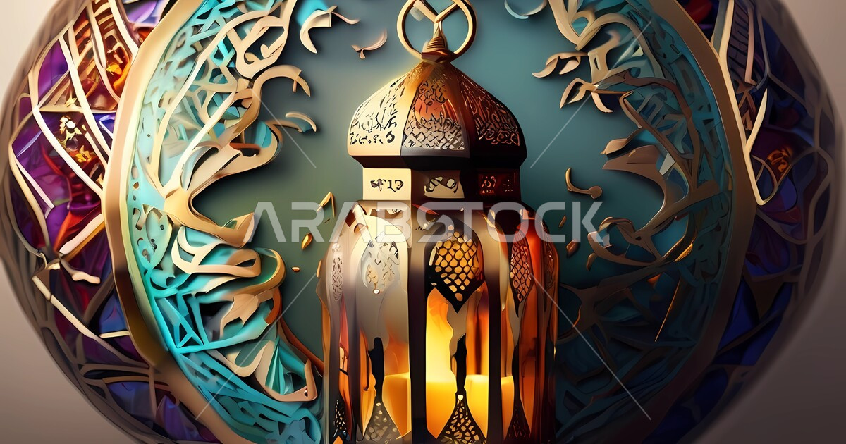 Lighting and decorations for the holy month of Ramadan, illuminated ...