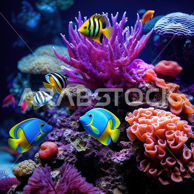 Colorful deep-sea coral reefs, fish wealth in the Red Sea, marine fish ...