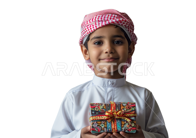 Feeling of happiness and joy, close-up portrait of a smiling Saudi Gulf ...