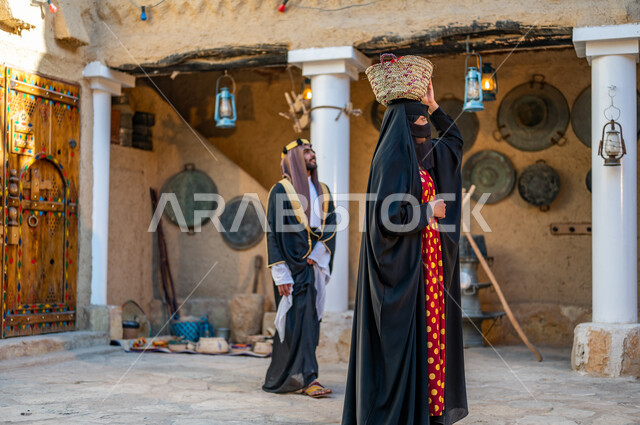 Lifestyle in traditional homes, wearing popular costumes, a Saudi Gulf ...