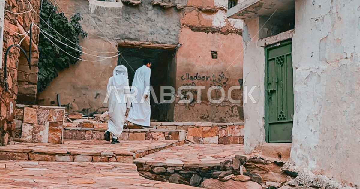 Houses built in the old style in the village of Al Yanfa, Asir region ...
