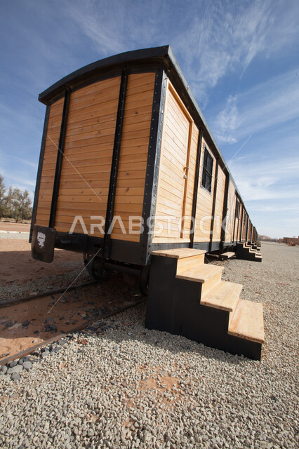The restored old Hejaz train car in the Al-Ula Station Museum, old ...