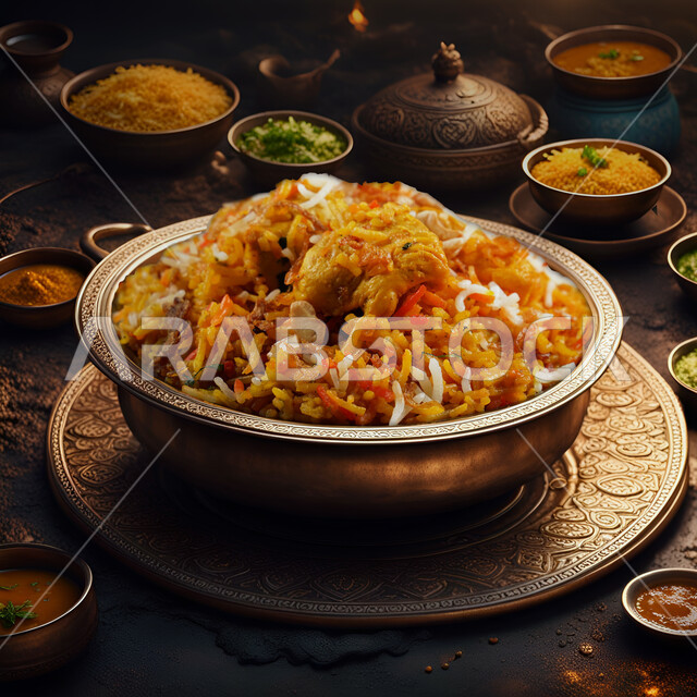 For a dish of Kabsa rice with meat, delicious healthy delicious food ...