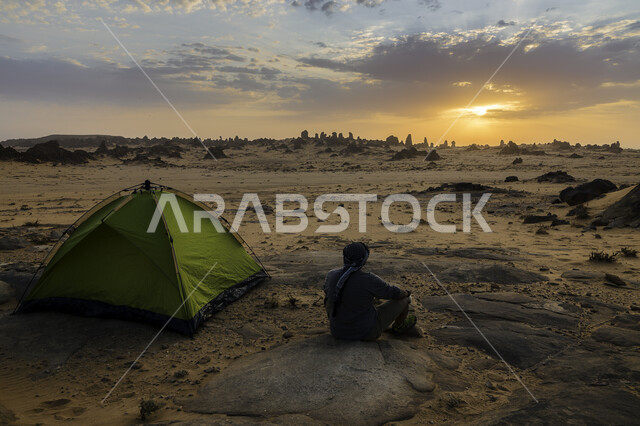 Wild camping trips in Al-Ula Governorate, a picture from the back of a ...