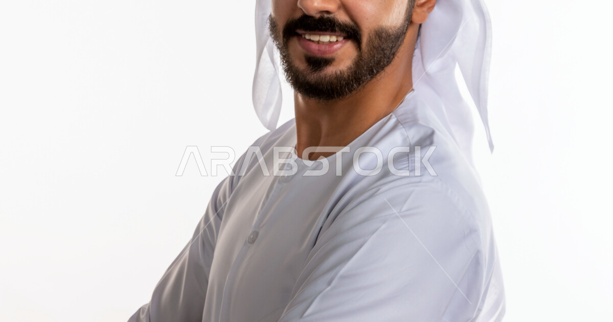Portrait of an Emirati man happy with the National Day of the United ...