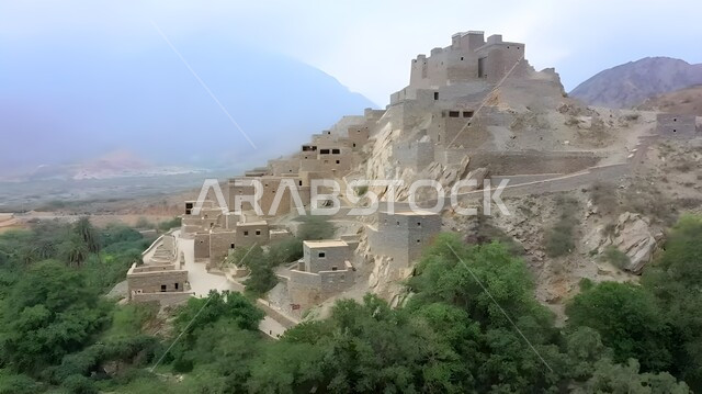 Famous historical and tourist attractions, stone houses on the mountain ...