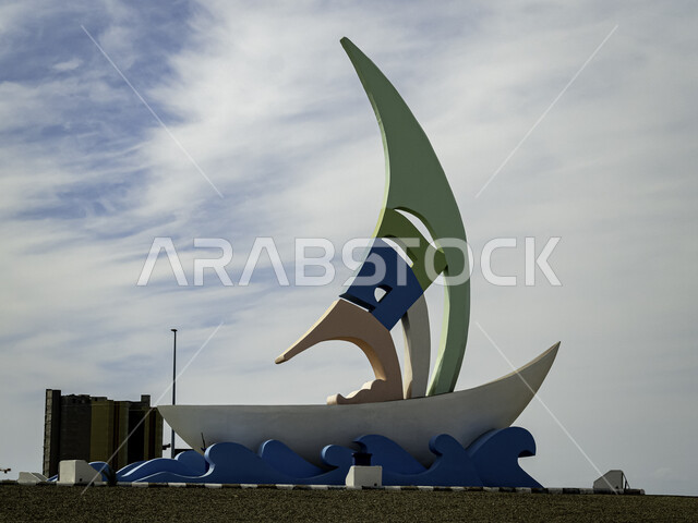 The old ship roundabout in the city of Jeddah, famous tourist places ...