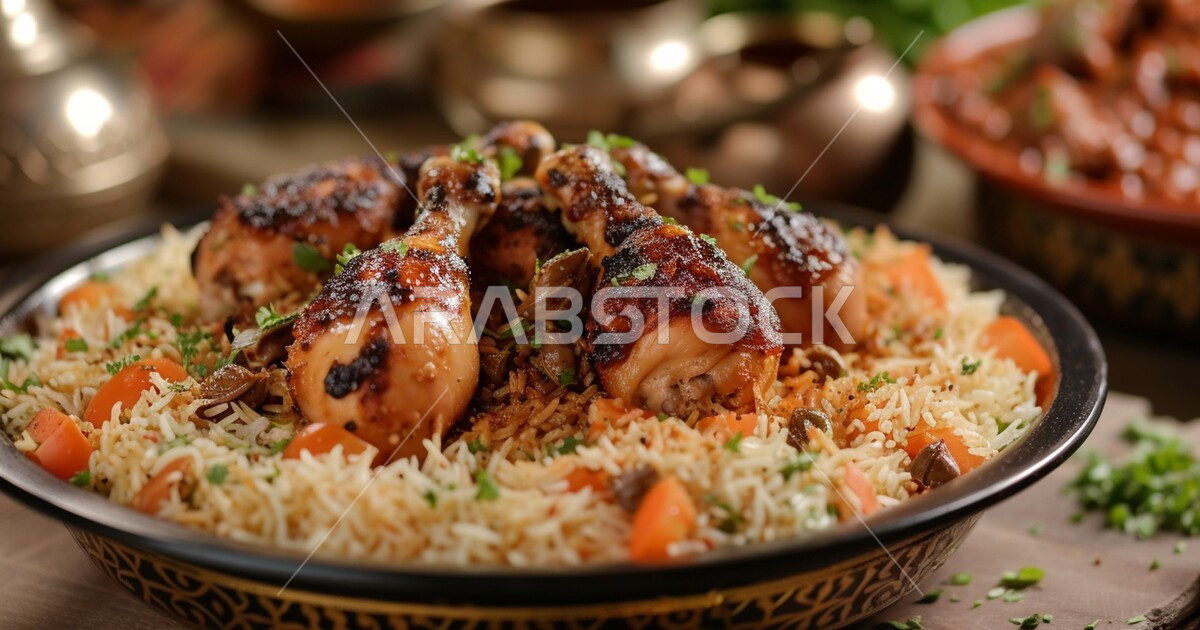 Dishes of popular traditional Arabic cuisine, Saudi cuisine meals ...