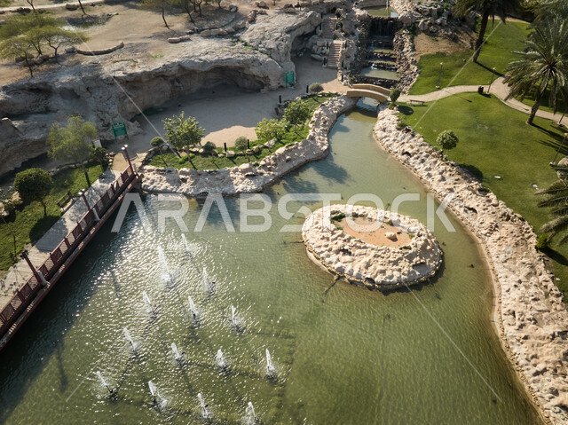 Aerial photo from above of a water fountain, famous tourist attractions ...