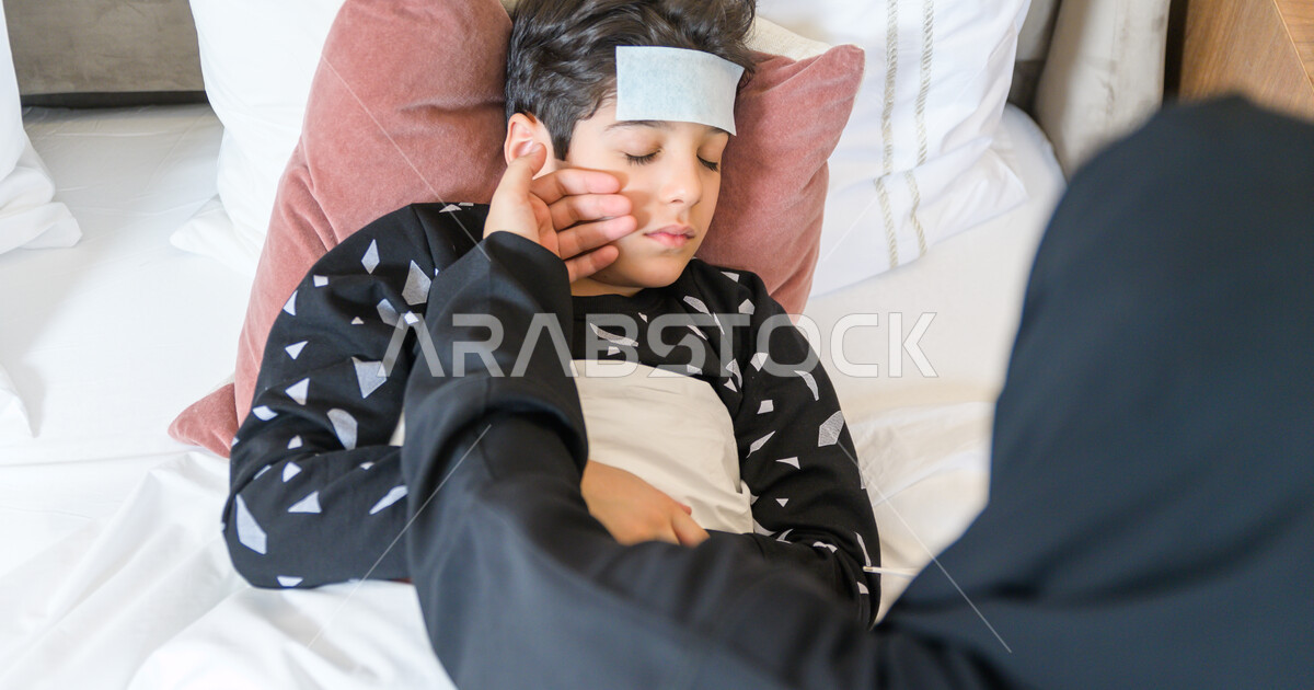 A sick Arab child suffers from fatigue and pain, receives care and ...