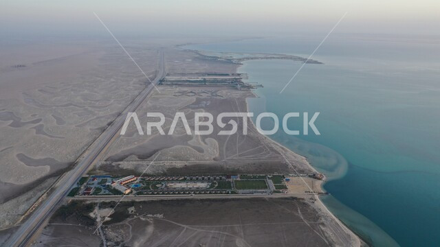 An aerial photo of the waterfront in the city of Al-Khobar, the soft ...