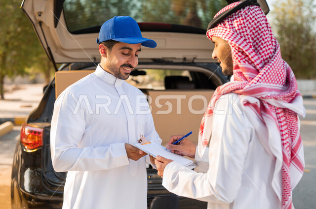 The customer’s signature on receiving the order, a close-up photo of ...