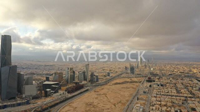 The main road in the Kingdom of Saudi Arabia, overcast skies and clouds ...