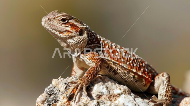 A brown lizard in the desert, a close-up photo of a lizard on one of ...