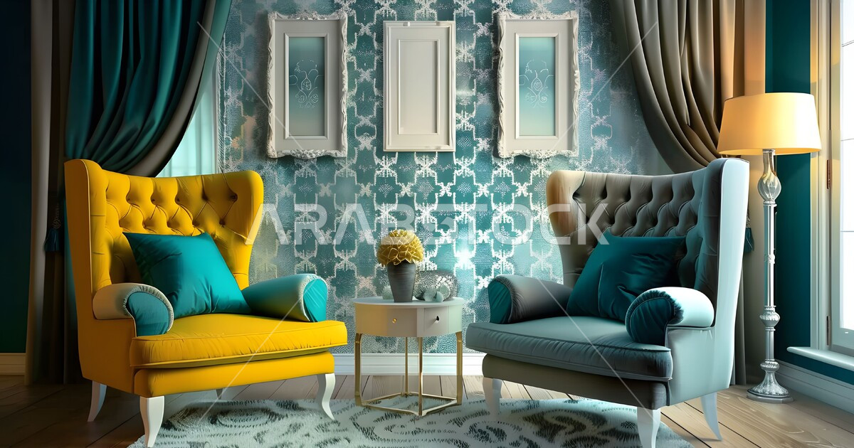 فنادق ومنتجعات فاخره، غرفة معيشة بتصاميم عصرية ملونة، غرف جلوس راقية ...