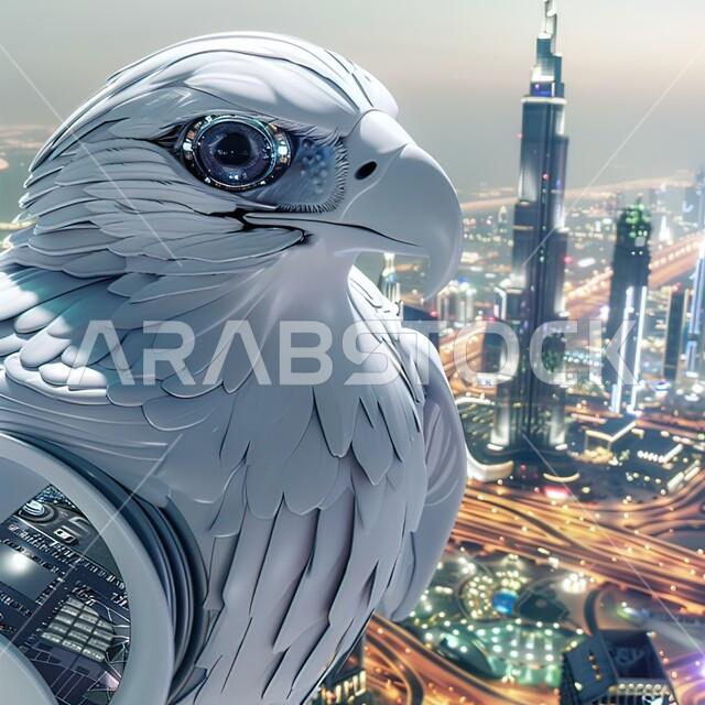 A 3D display of a smart robot for a falcon of prey, the architectural ...
