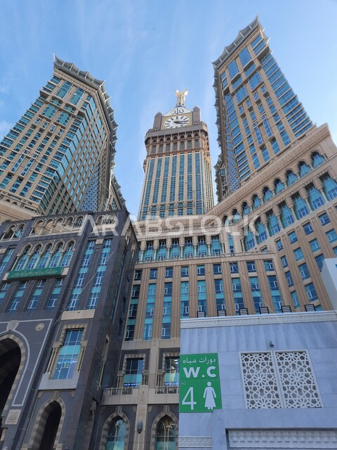 Towers overlooking the Holy Mosque of Mecca in the Kingdom of Saudi ...