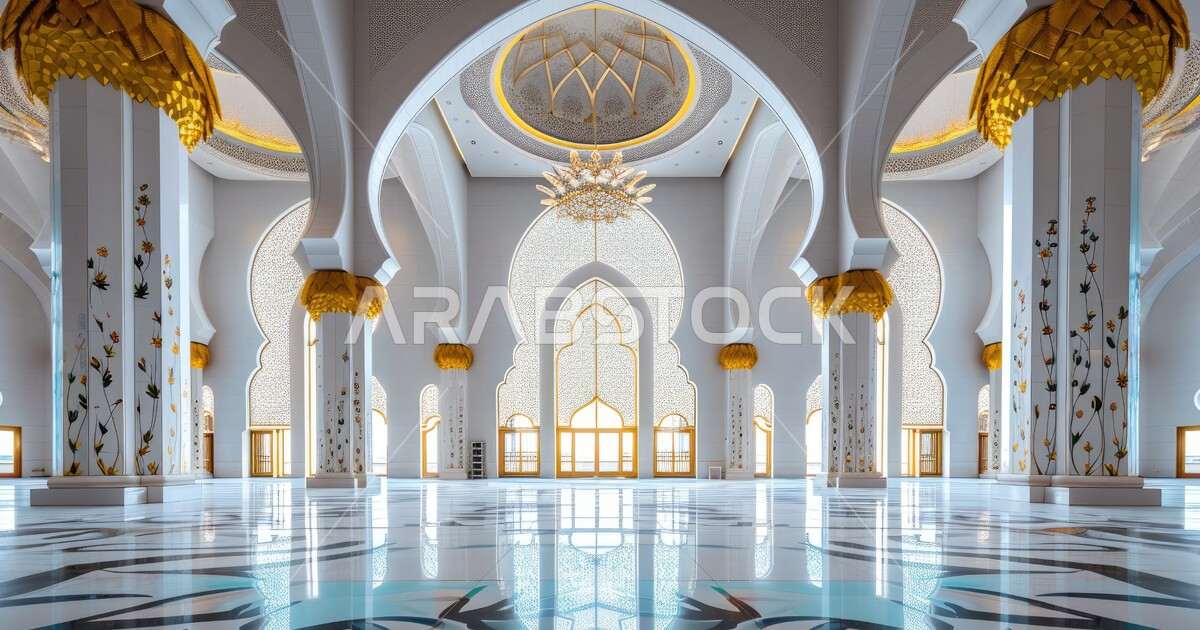 Geometric art and modern interior design of an Islamic mosque, sacred ...