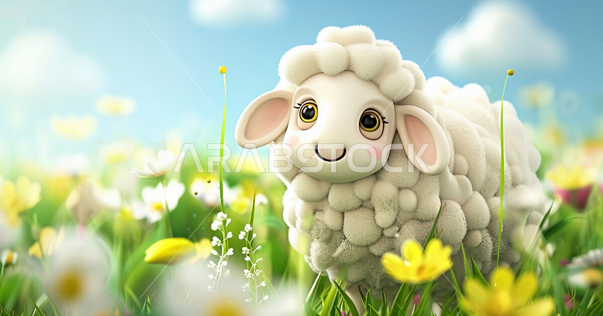 3D graphics of a domestic sheep, the offering and sacrifice of Eid al ...