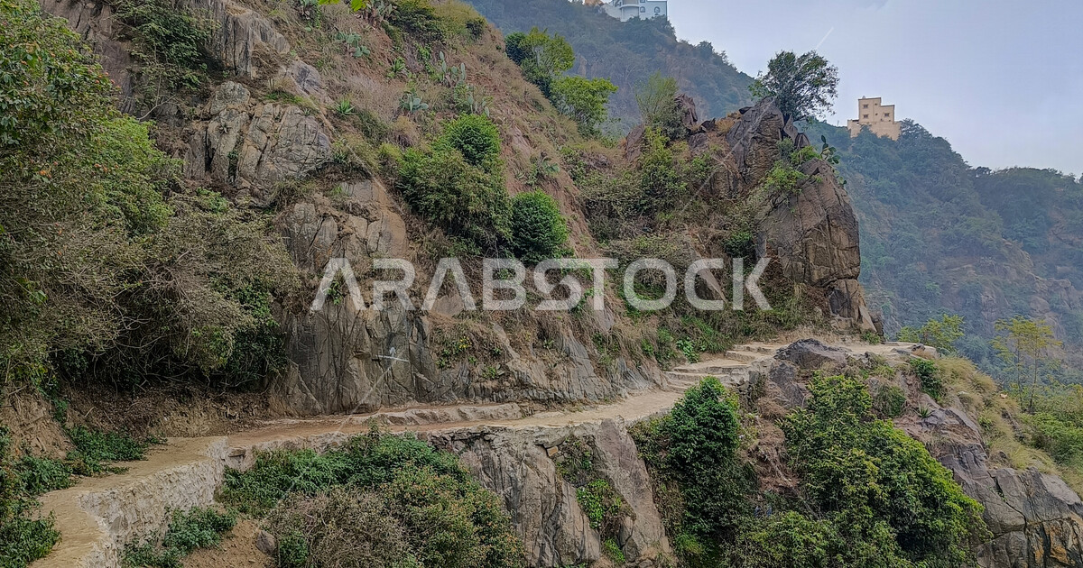 The mountain road in Faifa Governorate in the Kingdom of Saudi Arabia ...