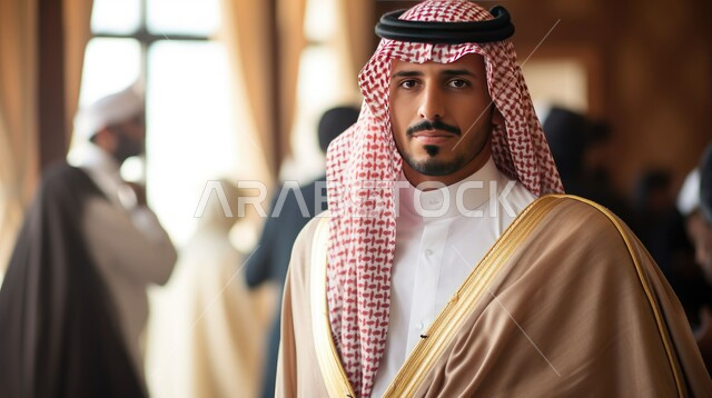 Attending parties and family meetings, a close-up photo of a Saudi Gulf ...