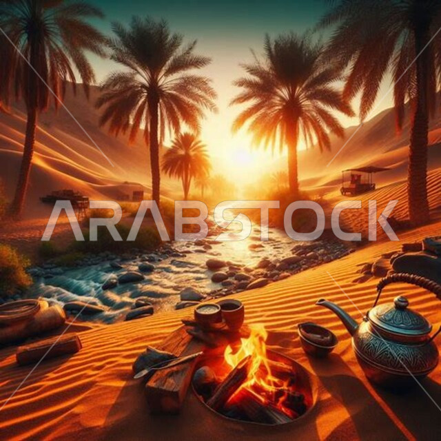 A popular bar session in the desert, a jug next to a campfire in the ...