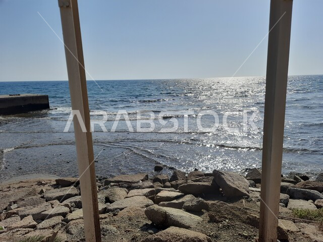 The Red Sea beach in the Al-Laith area during the day, coasts and water ...