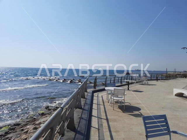 Chairs and sitting tables to enjoy the water landscapes in tourist ...