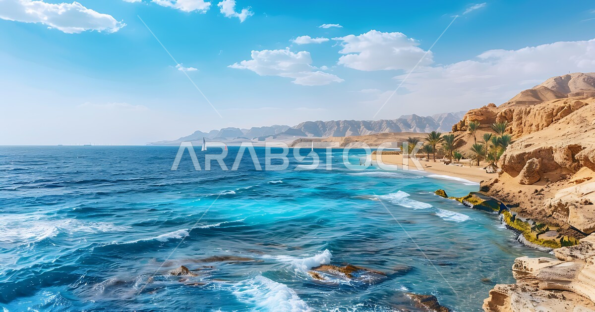 The waterfront on the Red Sea coast, enjoying the tranquil landscapes ...