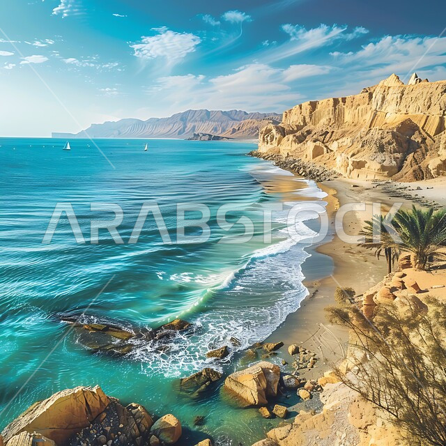 The waterfront on the Red Sea coast, enjoying the tranquil landscapes ...
