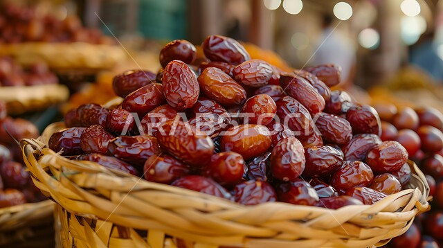Local and national Saudi agricultural crops and products, straw baskets ...