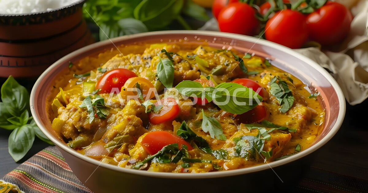 Popular traditional Arabic meals and dishes, a plate of fried chicken ...