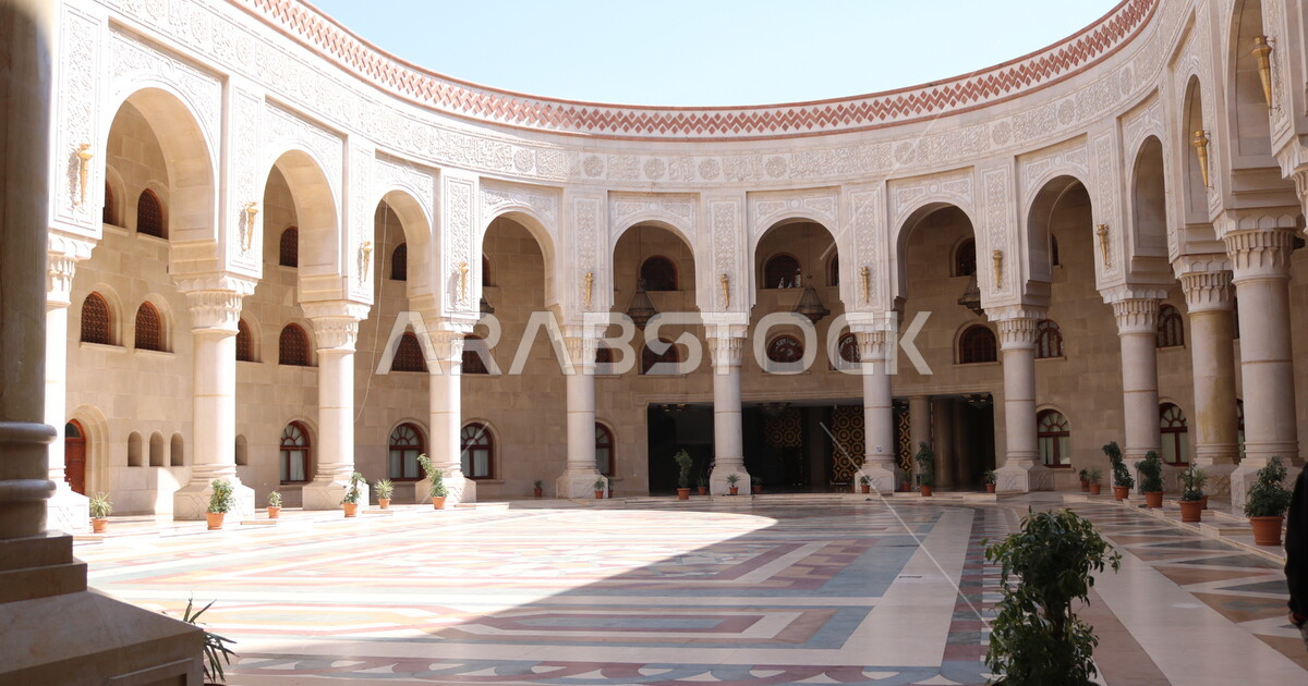 The outer courtyard of a mosque in the Kingdom of Saudi Arabia, the ...